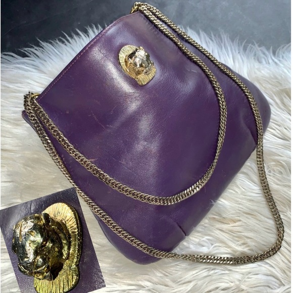 Vintage | Bags | R O A R Vintage Leather Gold Cougar Lion Evening Purse ...
